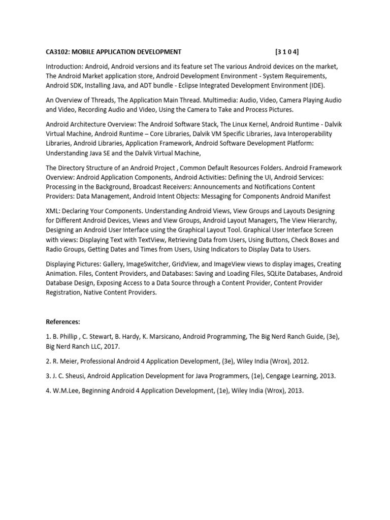 CA3102 Syllabus MAD Th | PDF | Android (Operating System) | Java (Programming Language)