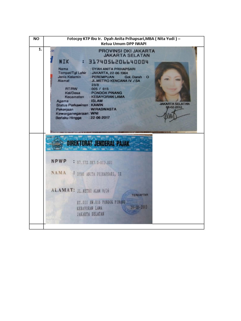 KTP Ibu Nita Yudi Dan NPWP 06-03-23 | PDF