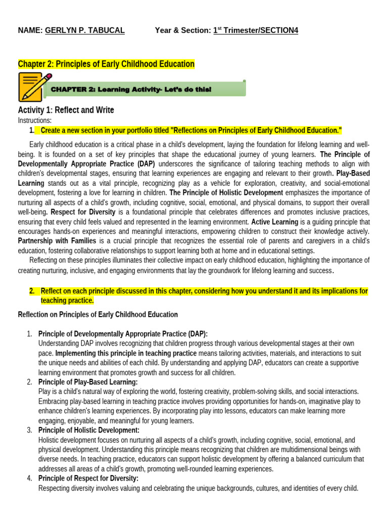 UNIT 1 - Chapter 2-Activity No. 1 | PDF | Learning | Early Childhood ...