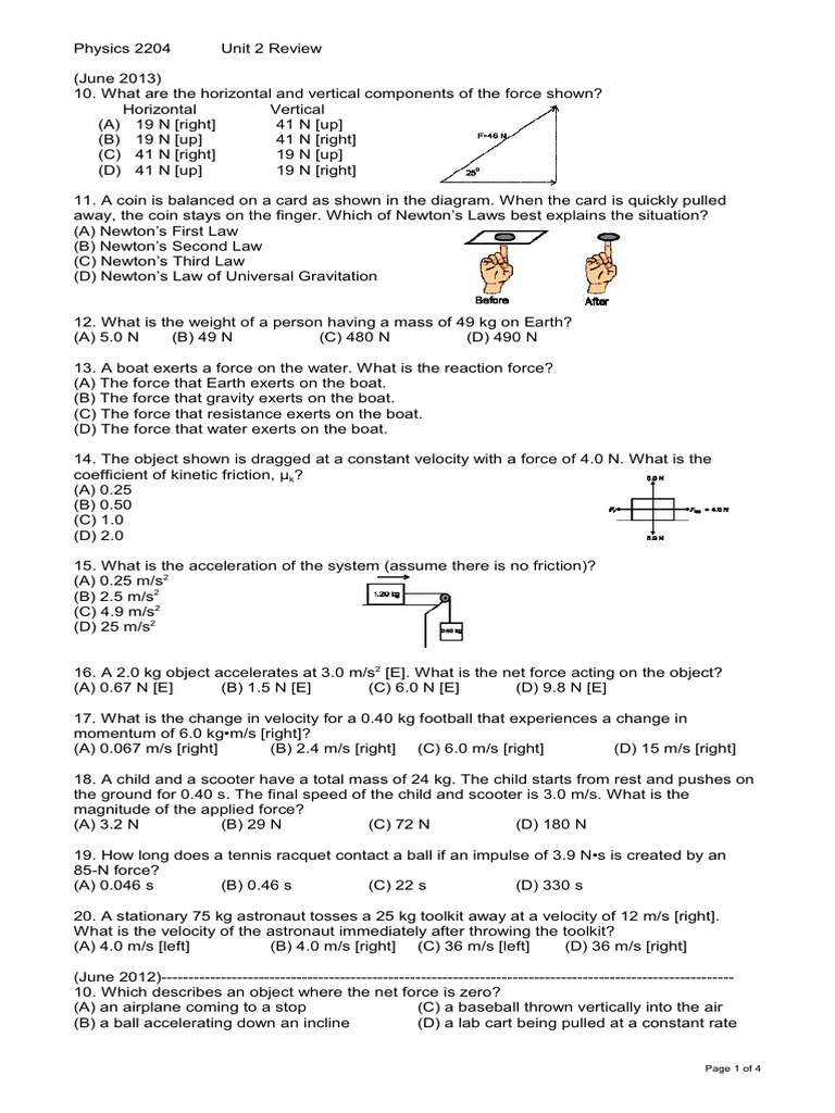 Physics 2204 Unit 2 Review | PDF | Force | Newton's Laws Of Motion