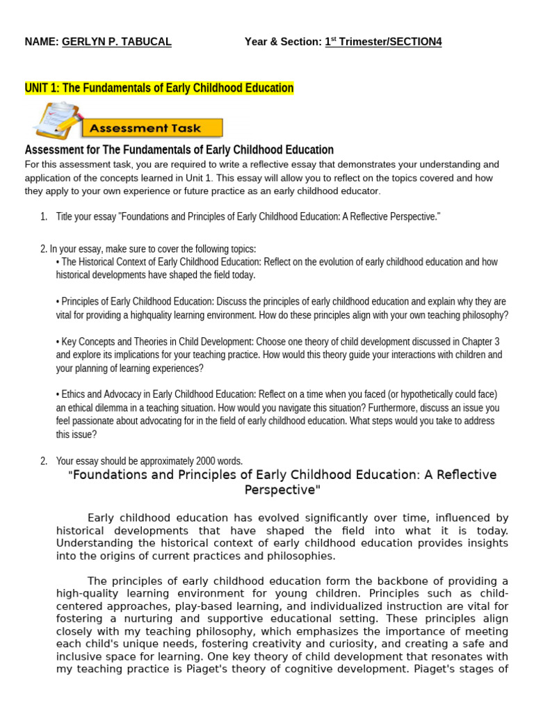 UNIT 1_ ASSESSMENT TASK | PDF | Early Childhood Education | Learning
