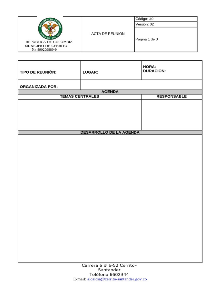 Modelo Acta de Reunion | PDF