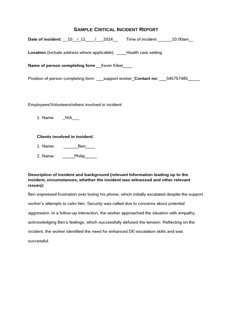 Critical Incident Report: Client Conflict | PDF | Psychology | Social ...