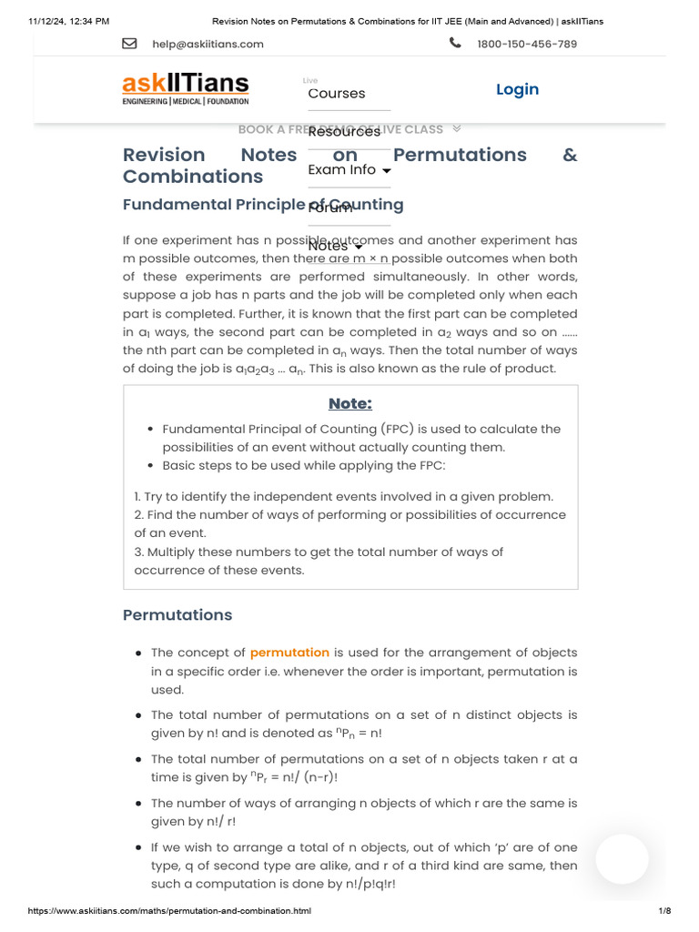 IIT JEE Permutations & Combinations | PDF | Permutation | Mathematics