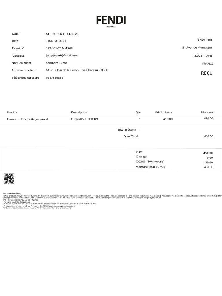 Facture FENDI MODIFIABLE | PDF | Business