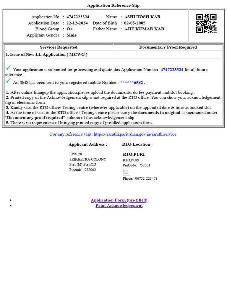 For Any Reference Visit: Https://sarathi - Parivahan.gov - In/sarathiservice | PDF