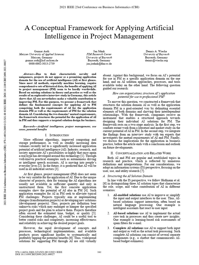 A Conceptual Framework For Applying Artificial Intelligence in Project Management | PDF ...