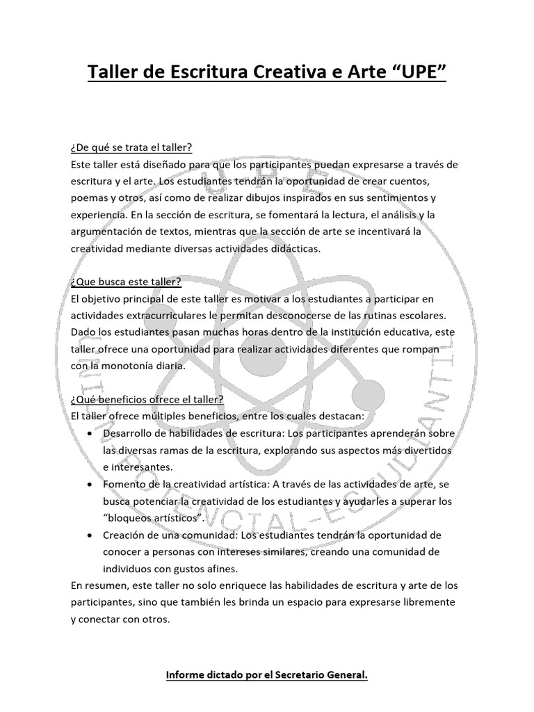 Taller de "Escritura Creativa e Arte" | PDF