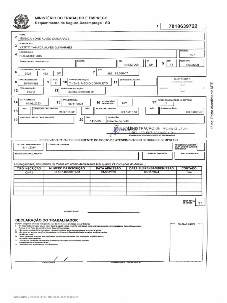Jessica Yone Alves Guimaraes - Formulário SD - Clicksign | PDF ...