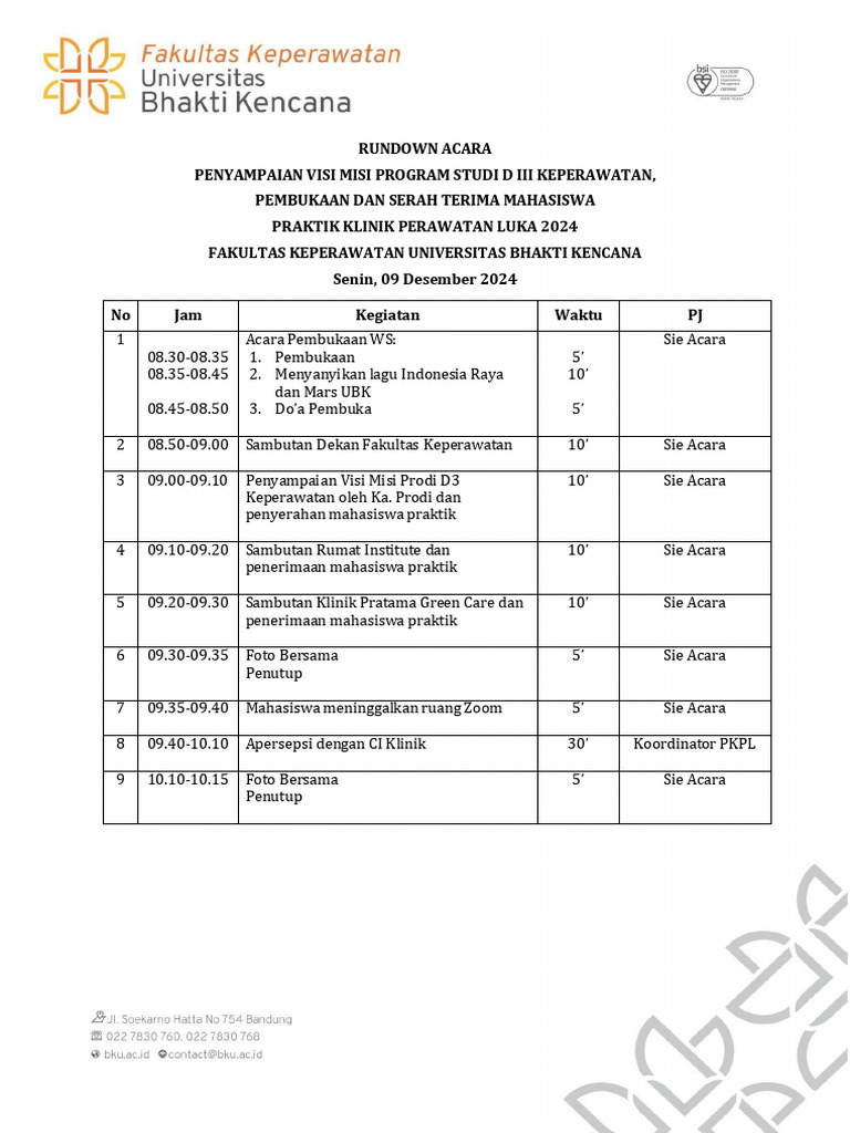 Rundown Acara Pembukaan PKPL | PDF