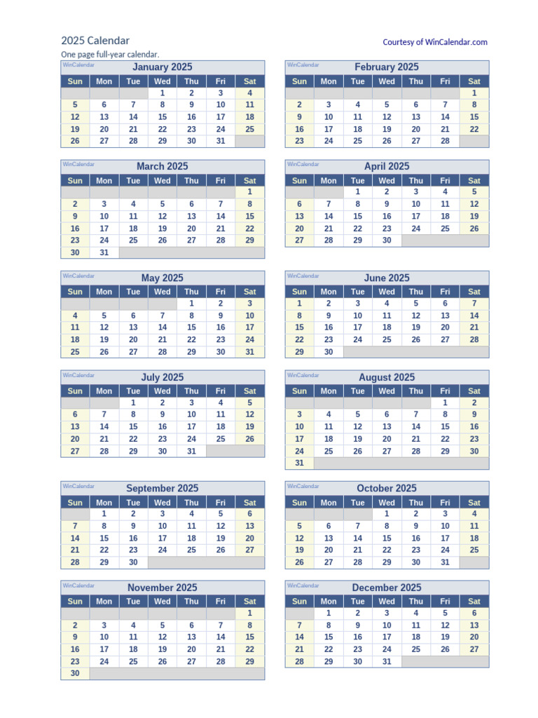 2025 Calendar One Page | PDF