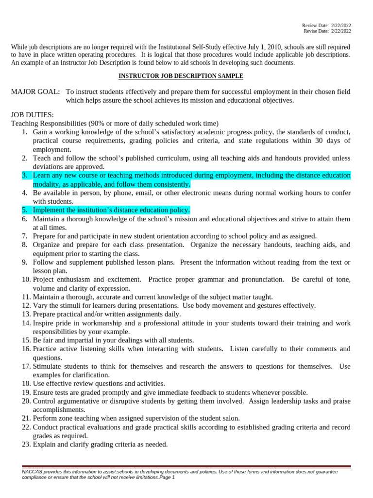 Instructor Job Description Guide | PDF | Teachers | Lesson Plan