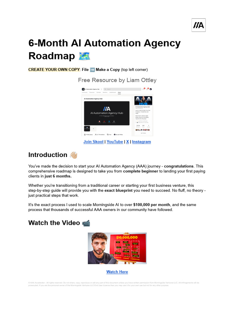 6-Month AI Automation Agency Roadmap - by Liam Ottley | PDF | You Tube | Linked In