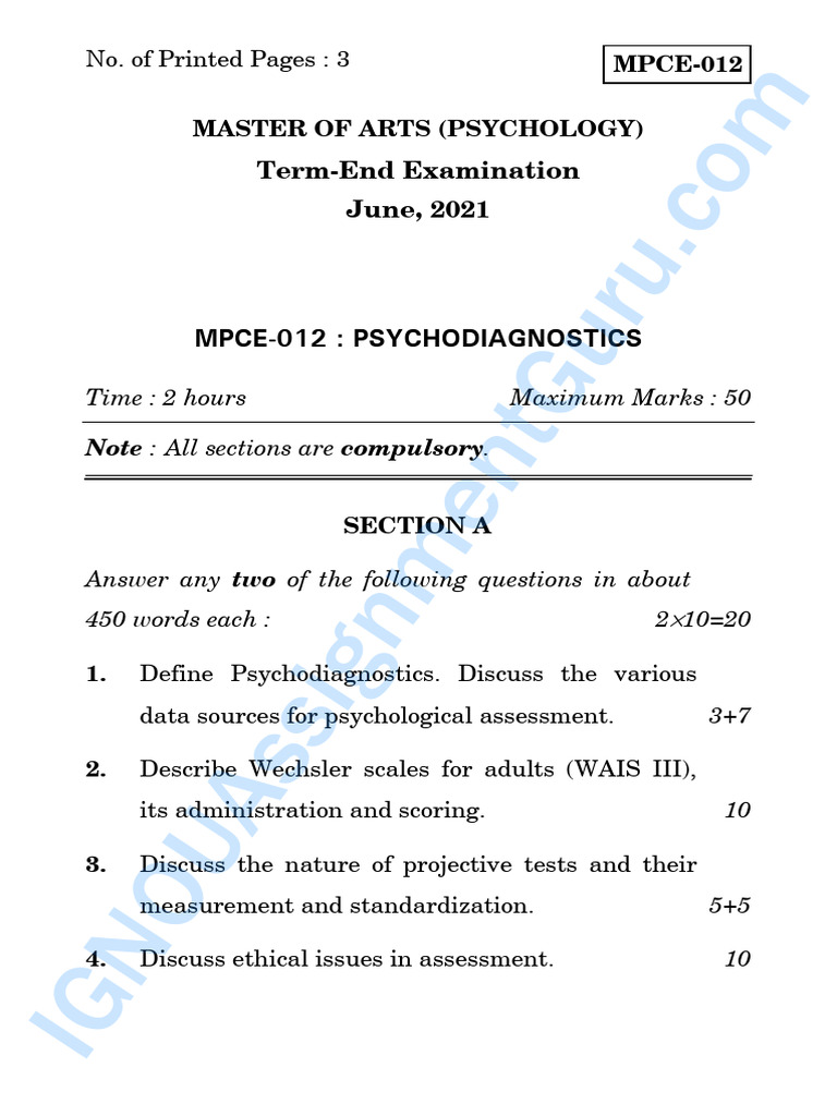 June - 2021 MPCE-12 | PDF | Wechsler Adult Intelligence Scale | Psychology