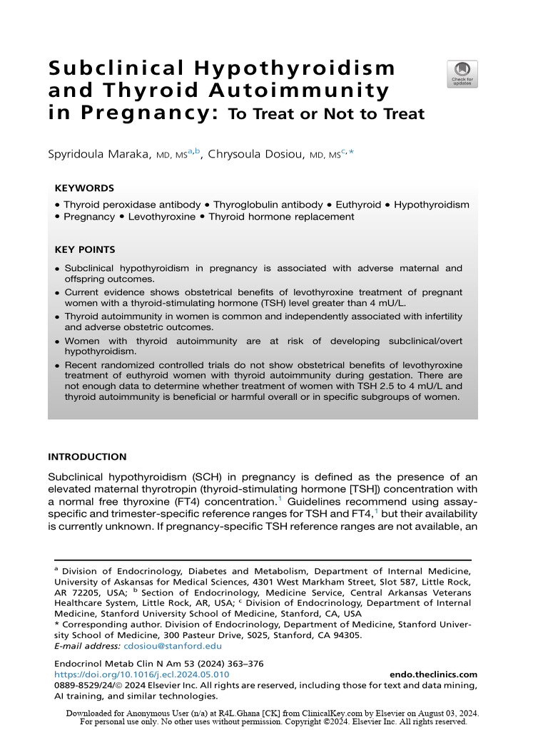 Subclinical Hypothyroidism | PDF | Hypothyroidism | Thyroid Stimulating ...