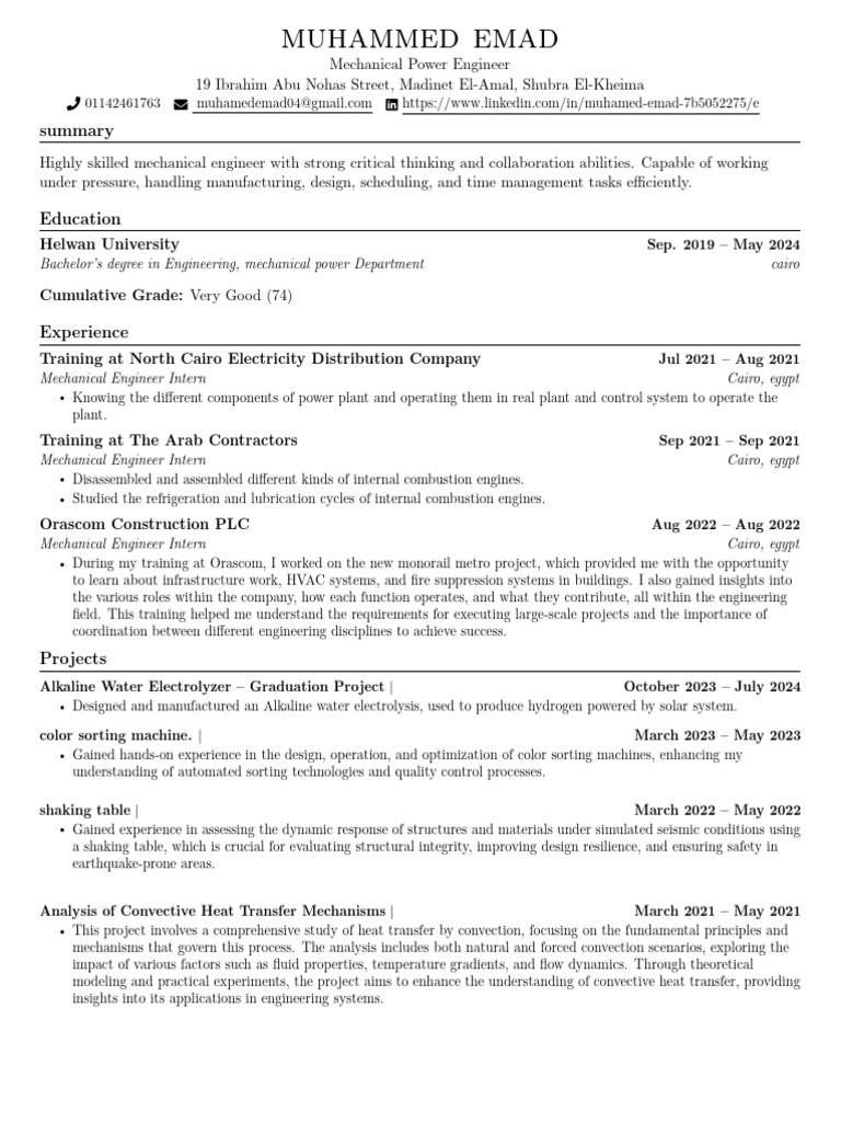 Muhammed Emad Cv | PDF | Simulation | Heat Transfer