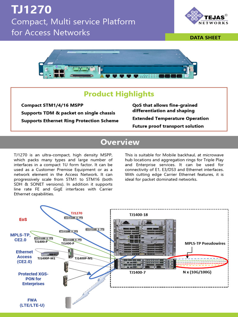 Tejas Brochure tj1270 MSPP | PDF | Computer Network | Telecommunications Standards