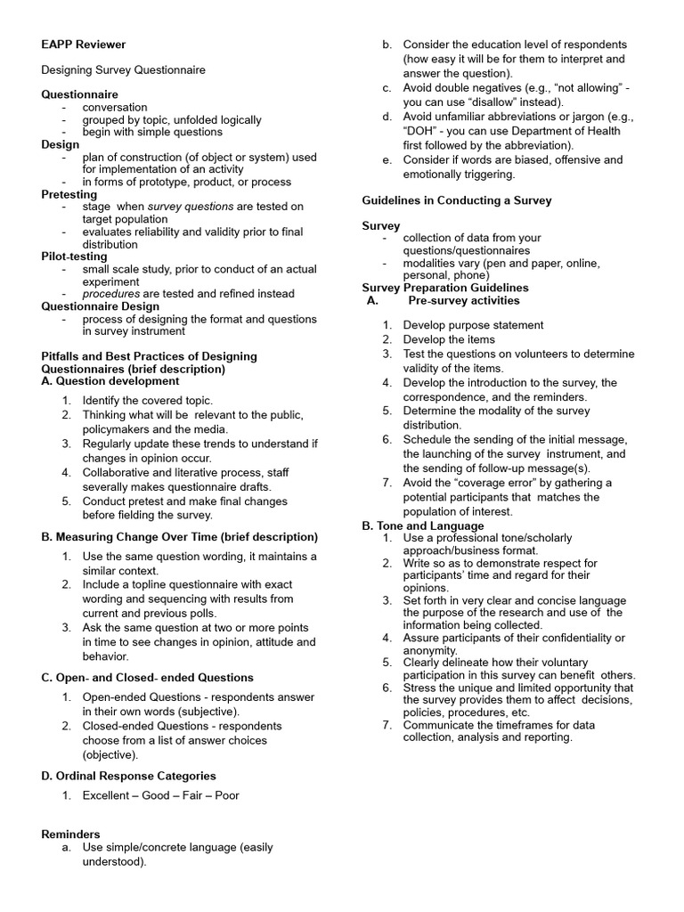 Eapp Reviewer Pdf Survey Methodology Questionnaire