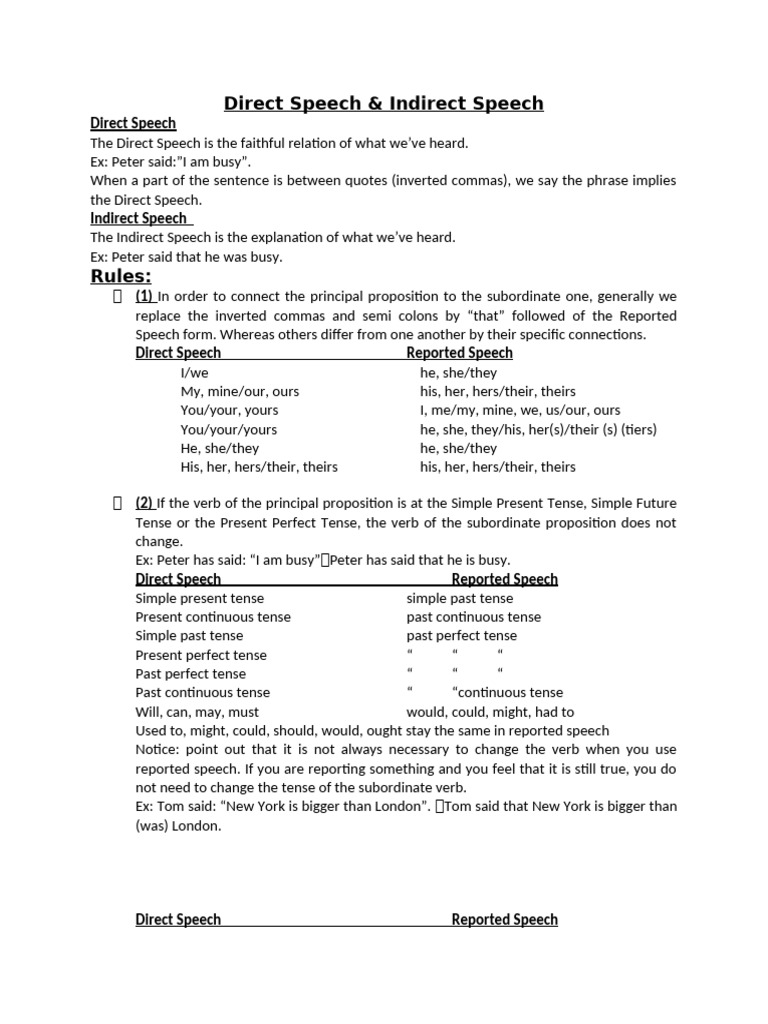 Direct Speech | PDF | Grammatical Tense | Verb