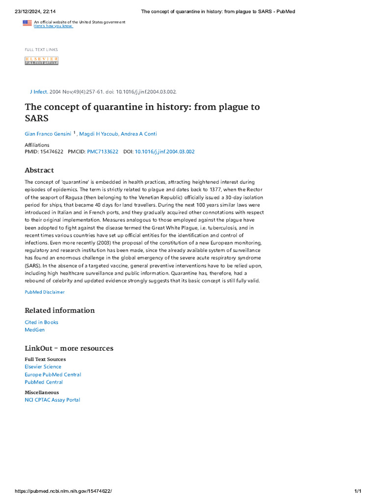 1.1. Inglês The Concept of Quarantine in History From Plague To SARS ...