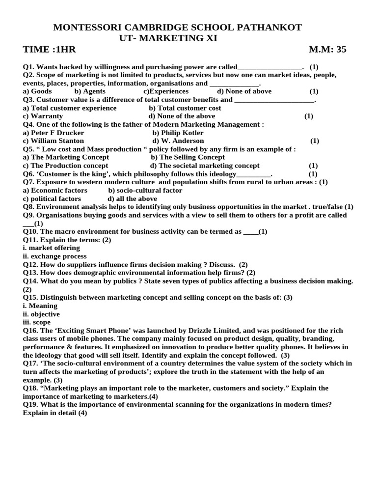Unit Test Marketing Xi | PDF | Marketing | Business Economics