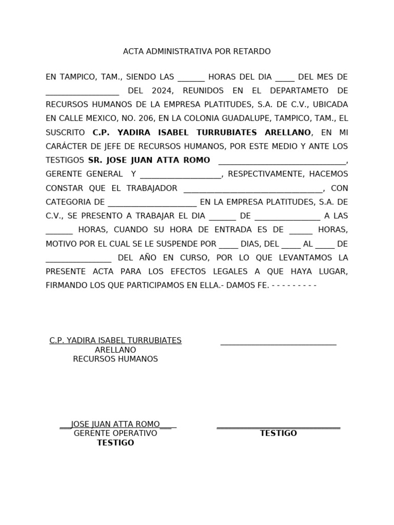 Acta Administrativa Por Retardo | PDF
