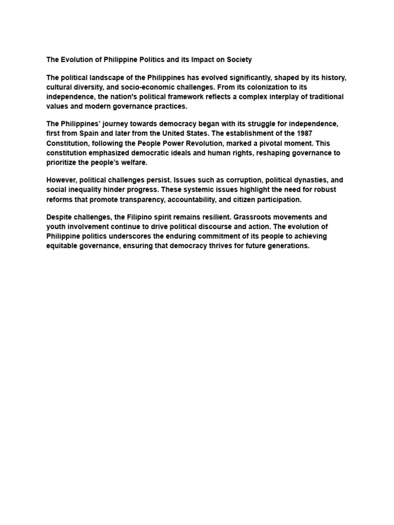 The Evolution of Philippine Politics and Its Impact On Society | PDF