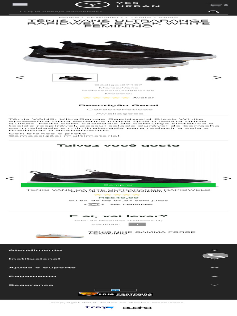 TÊNIS VANS ULTRARANGE RAPIDWELD BLACK WHITE FEMININO Vans VANS Yes Urban - Lifestyle Esportivo ...