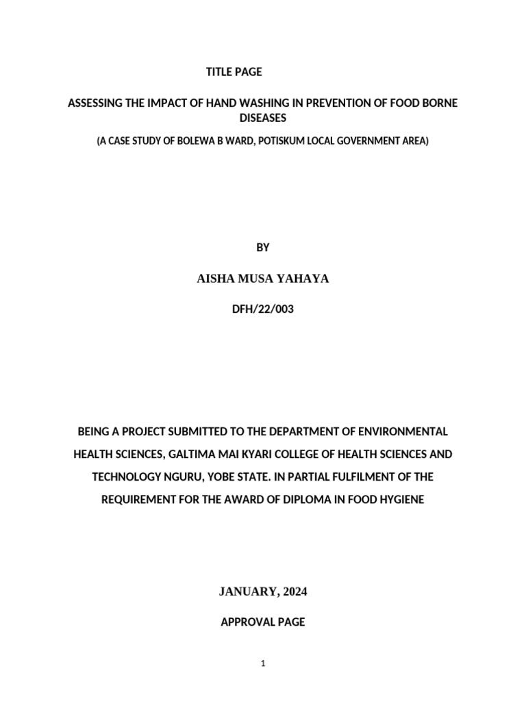 Aisha Musa Yahaya Project | PDF | Hand Washing | Infection