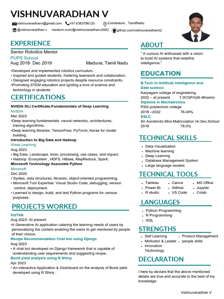vishnu_resume | PDF | Artificial Intelligence | Intelligence (AI) & Semantics