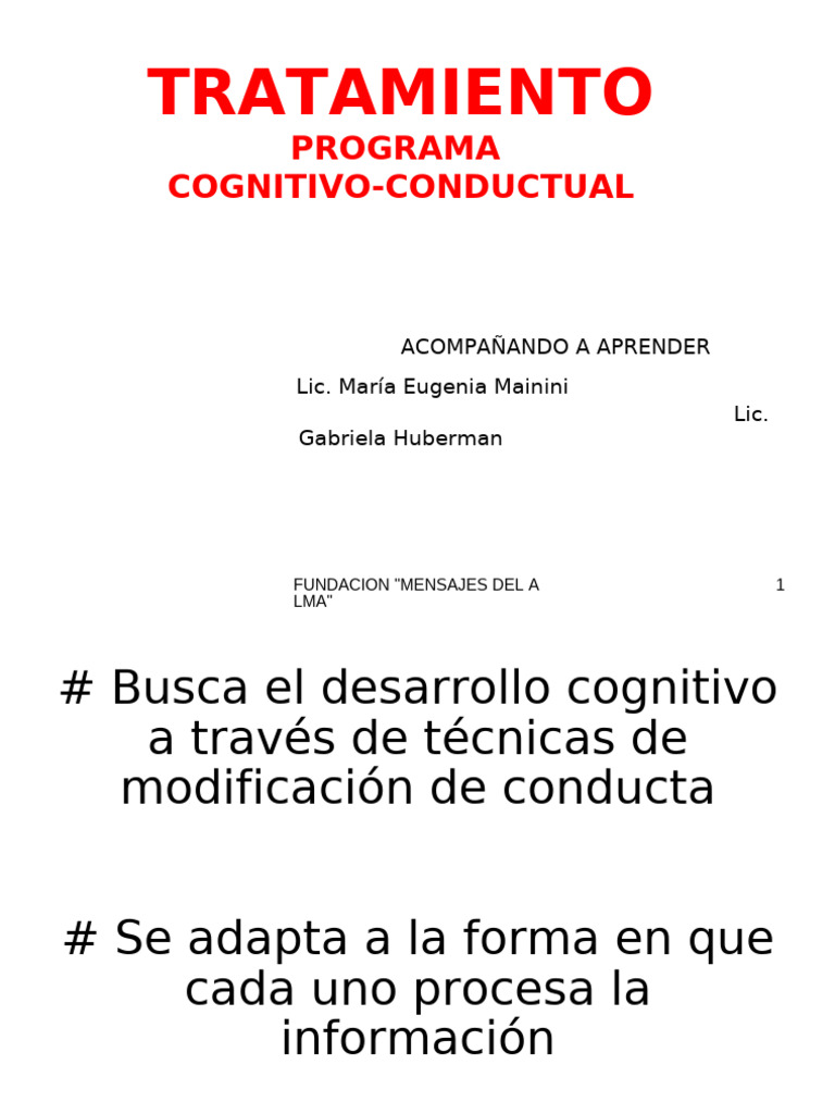 Programa Cogntivo Conductual | PDF | Aprendizaje | Ciencias del ...