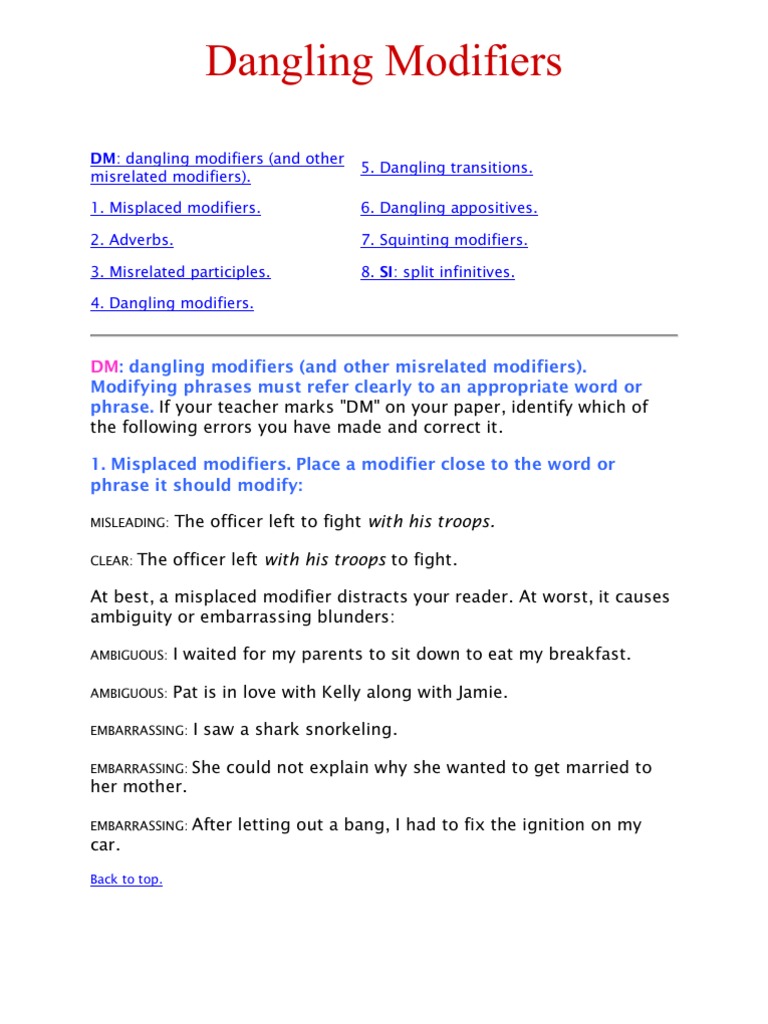 Dangling Modifiers | PDF | Verb | Adjective