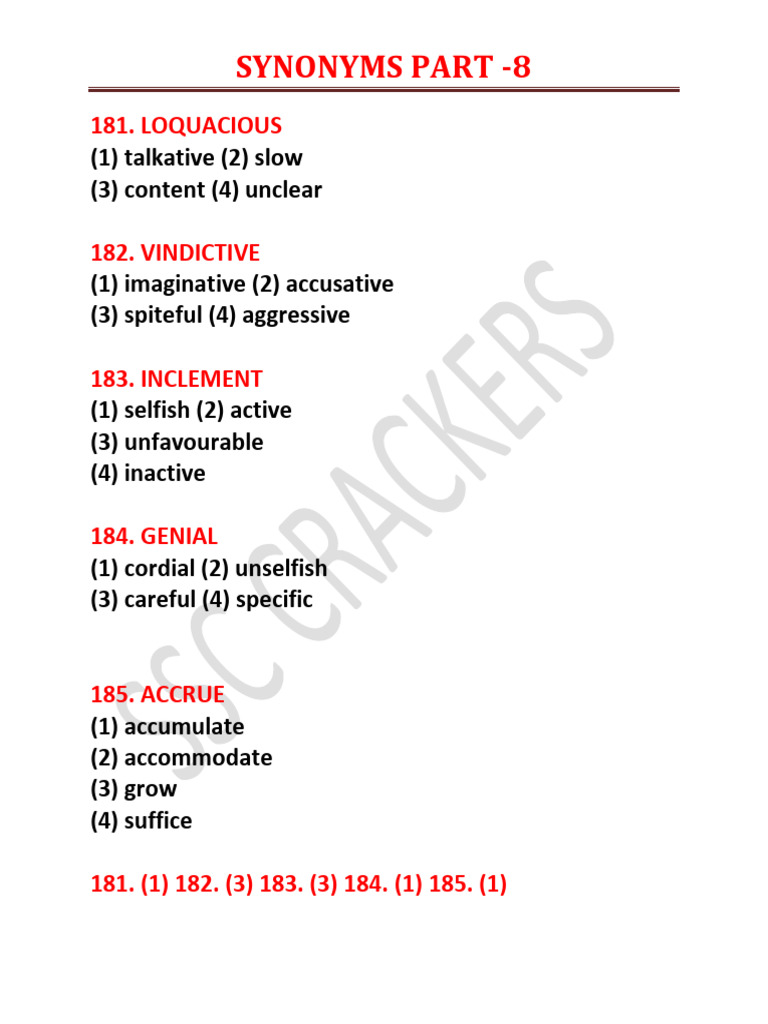 Synonyms List Part 8: Vocabulary Guide | PDF