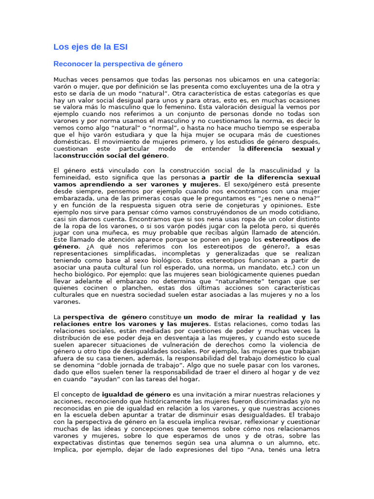 Los ejes de la ESI | PDF | Género | Estudios de género