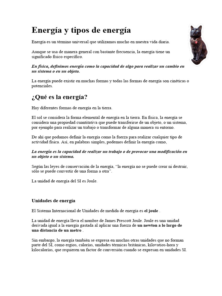 Energía y tipos de energía para noveno | PDF | Energía potencial | Caloría