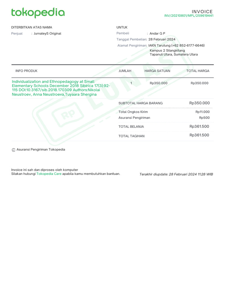 Invoice - Tokopedia 1 PDF | PDF