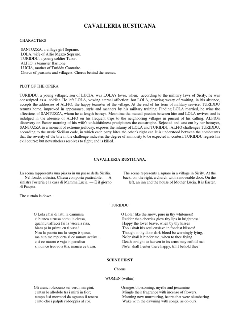 Cavalleria Rusticana Libretto | PDF | Theatre | Italian Language Works