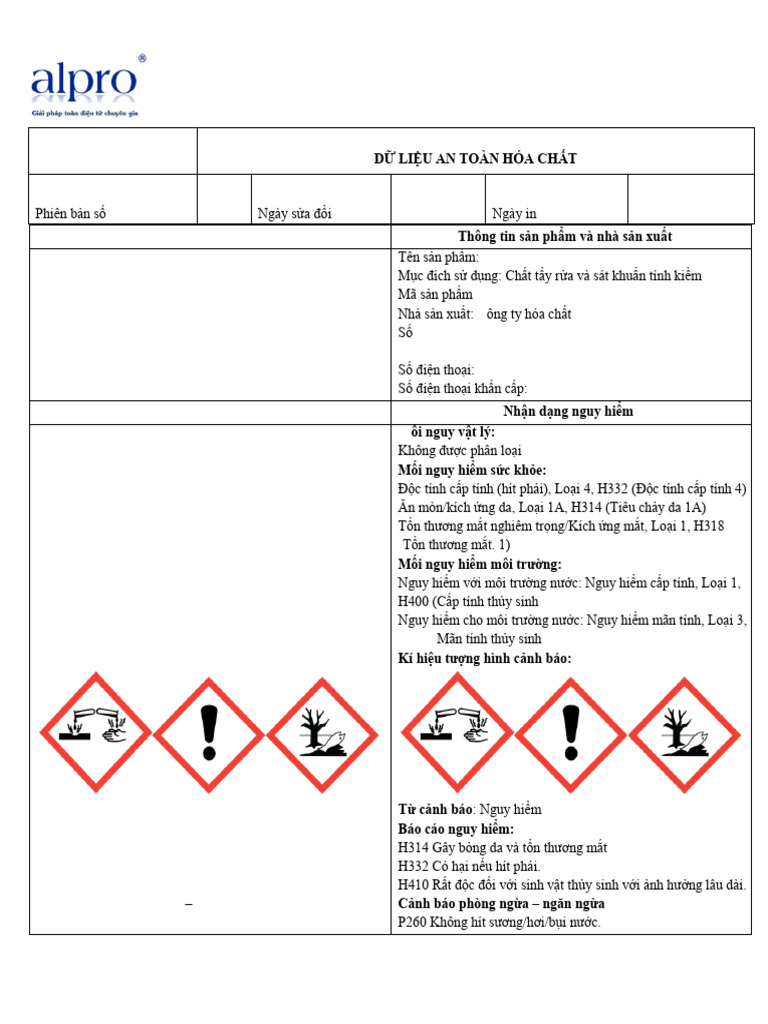 Phiếu an toàn hóa chất MSDS Alpro A301 GENEX HD | PDF