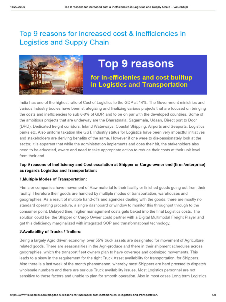 Logistics Cost Inefficiencies Explained | PDF | Logistics | Cargo