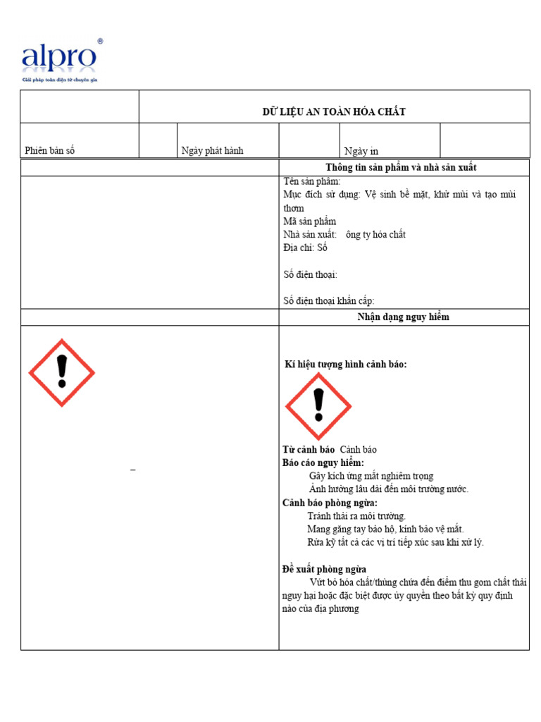 Phiếu an toàn hóa chất MSDS Alpro A102 FLOZER | PDF