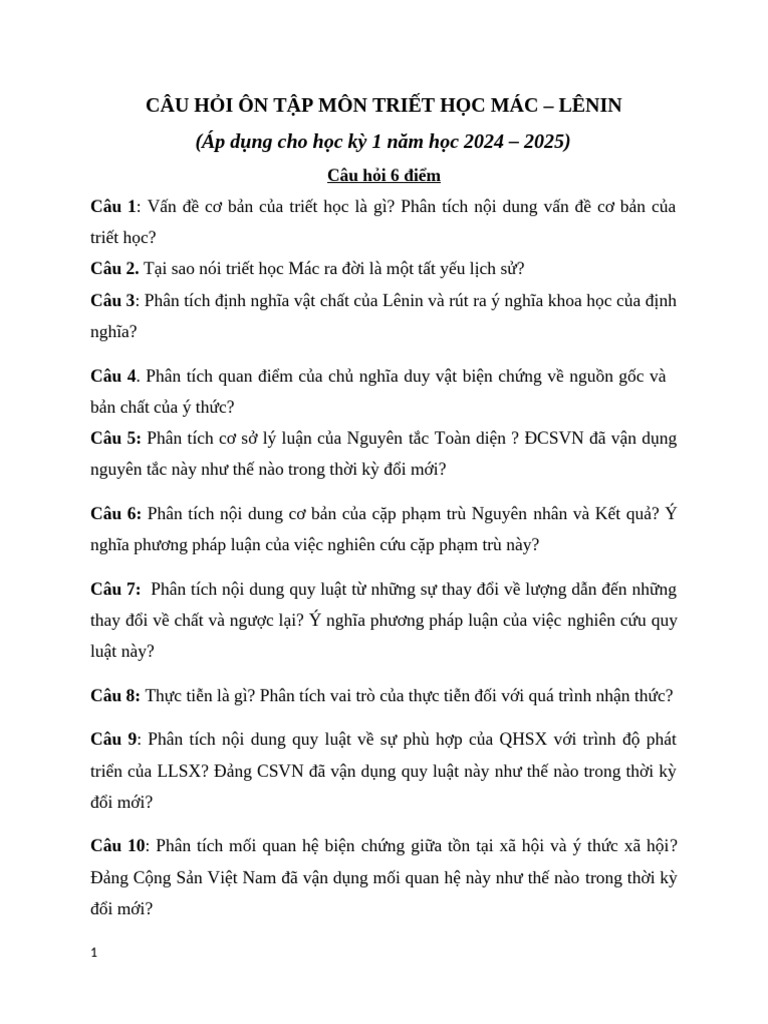 Hệ Thống Câu Hỏi Ôn Tập Môn Hk1 2024 - 2025 | PDF