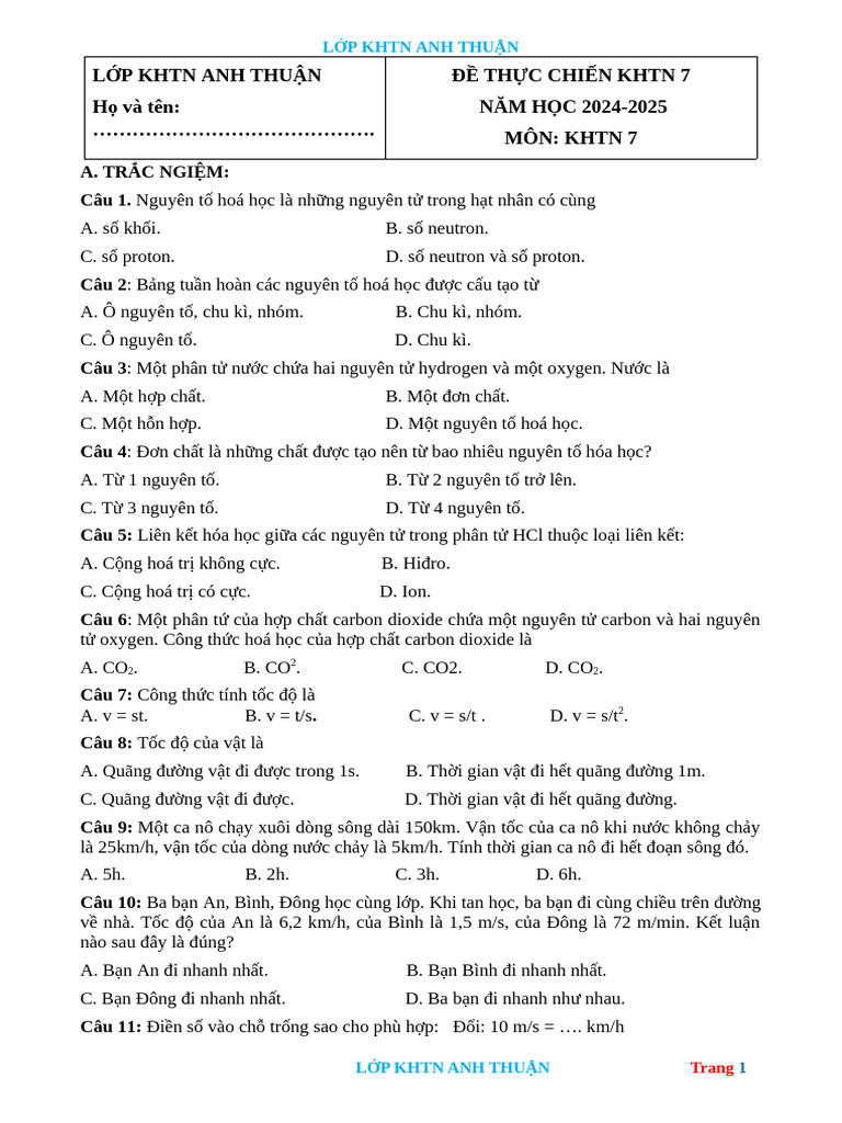 Bộ Đề Thực Chiến Khtn 7 | PDF