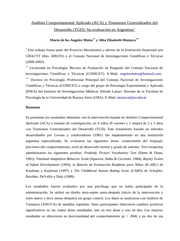 Análisis Comportamental Aplicado y TGD en Argentina | PDF | Sicología