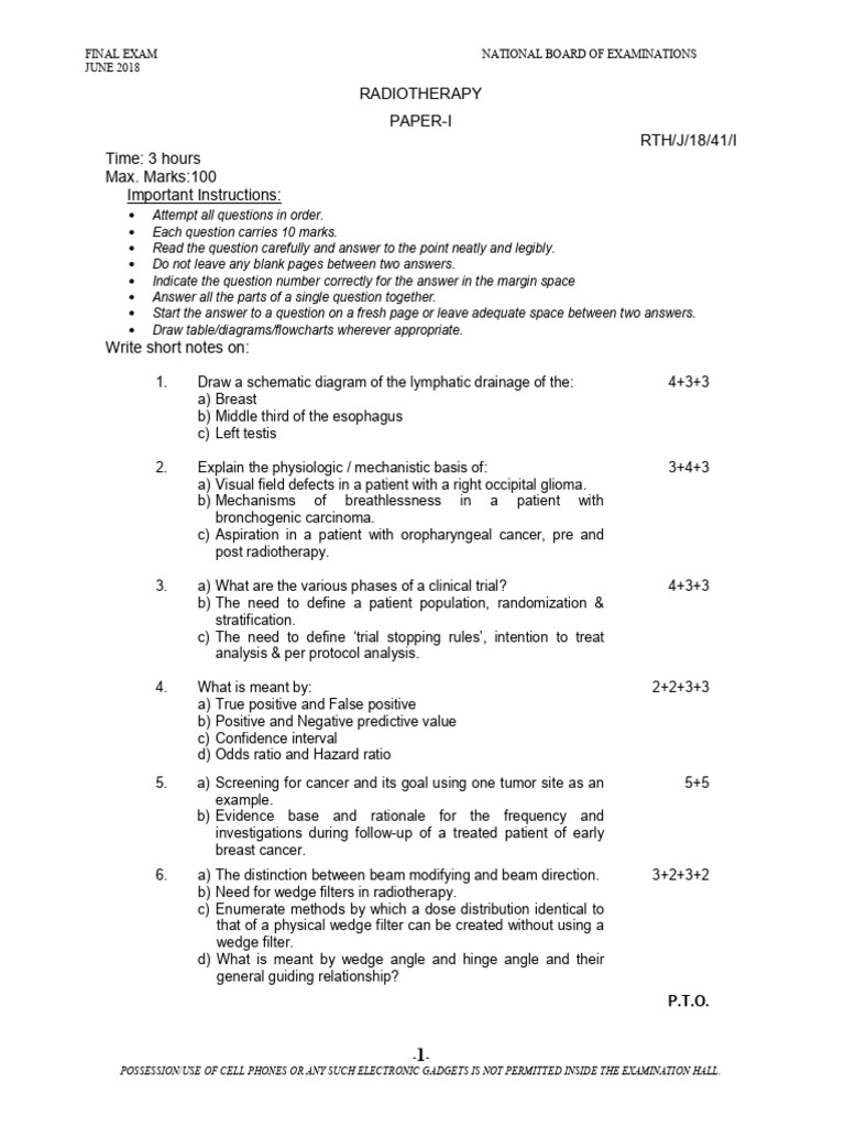 Radiotherapy Exam Paper - June 2018 | PDF | Radiation Therapy | Medicine