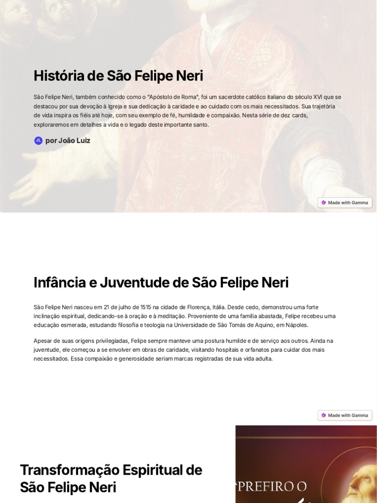 Historia de Sao Felipe Neri | PDF | Santo | Igreja católica