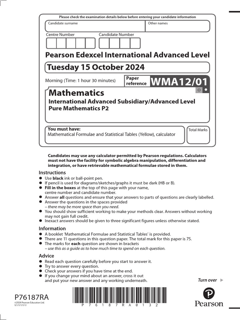 October 2024 Pure Mathematics P2 Exam | PDF | Mathematics ...