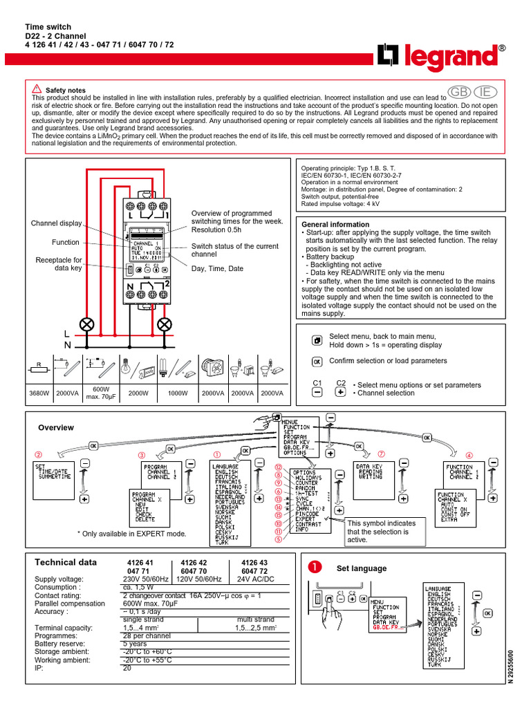 Legrand 412641 D22 Manual | PDF | Mains Electricity | Switch