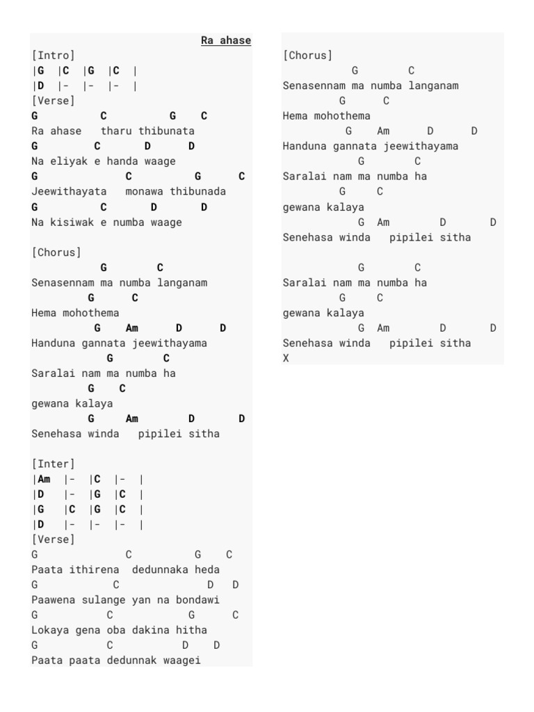 Ra Ahase Chords and Lyrics | PDF
