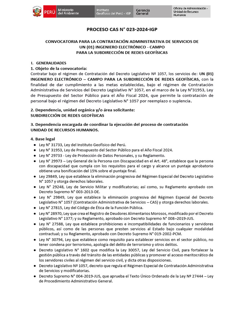 BASES-PROCESO CAS 023-2024 Bases - REDES | PDF | Titulo academico