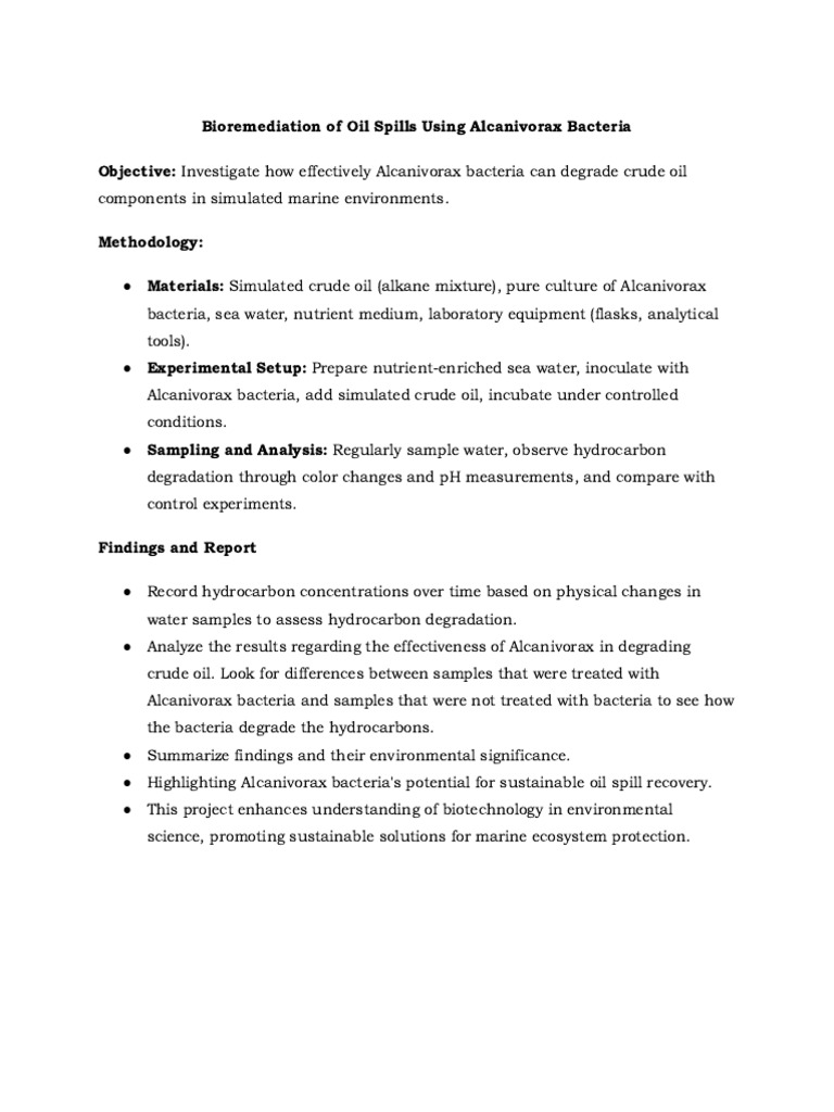 Bioremediation of Oil Spills Using Alcanivorax Bacteria | PDF